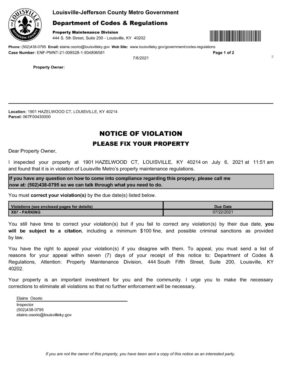 Help! I have a property maintenance code violation on my Louisville ...